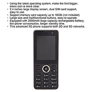 Unlocked Cell Phone for Seniors, 2.4inch 3G Loud Volume Large Button Cellphone, Dual SIM, 2000mah Large Capacity Battery, Support WiFi, Flashlight, Front and Rear Camera