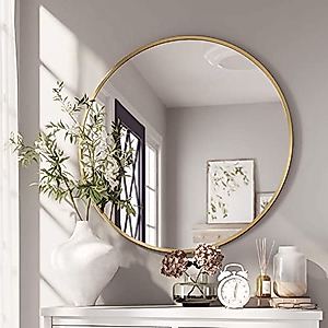 Barnyard Designs 24 inch Gold Round Mirror, Modern Bathroom Mirrors for Wall, Farmhouse Mirror, Metal Framed Round Mirror, Circle Mirrors for Wall, Bathroom Vanity Mirror, Wall Mirrors Home Decor