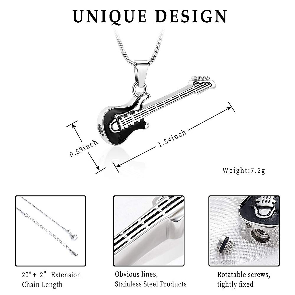 memorial jewelry Musical Instrument Cremation Necklace for Women&Men Guitar Urn Necklace for Ashes