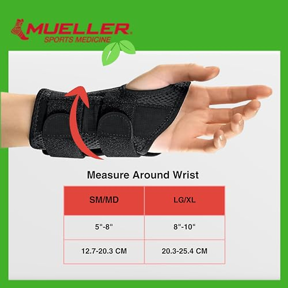 MUELLER Sports Medicine Green Fitted Wrist Brace, Wrist Pain Relief Support for Men and Women, Ideal for Carpal Tunnel, Tendinitis, Arthritis, Right Hand, Black, Large/X-Large