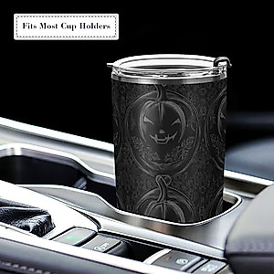 Amooorous Pure Black Evil Halloween Pumpkin Stainless Steel cup with lid with Lid and Straw 20oz coffee mug for coffee aesthetic insulated tumbler botellas para agua termica 20oz