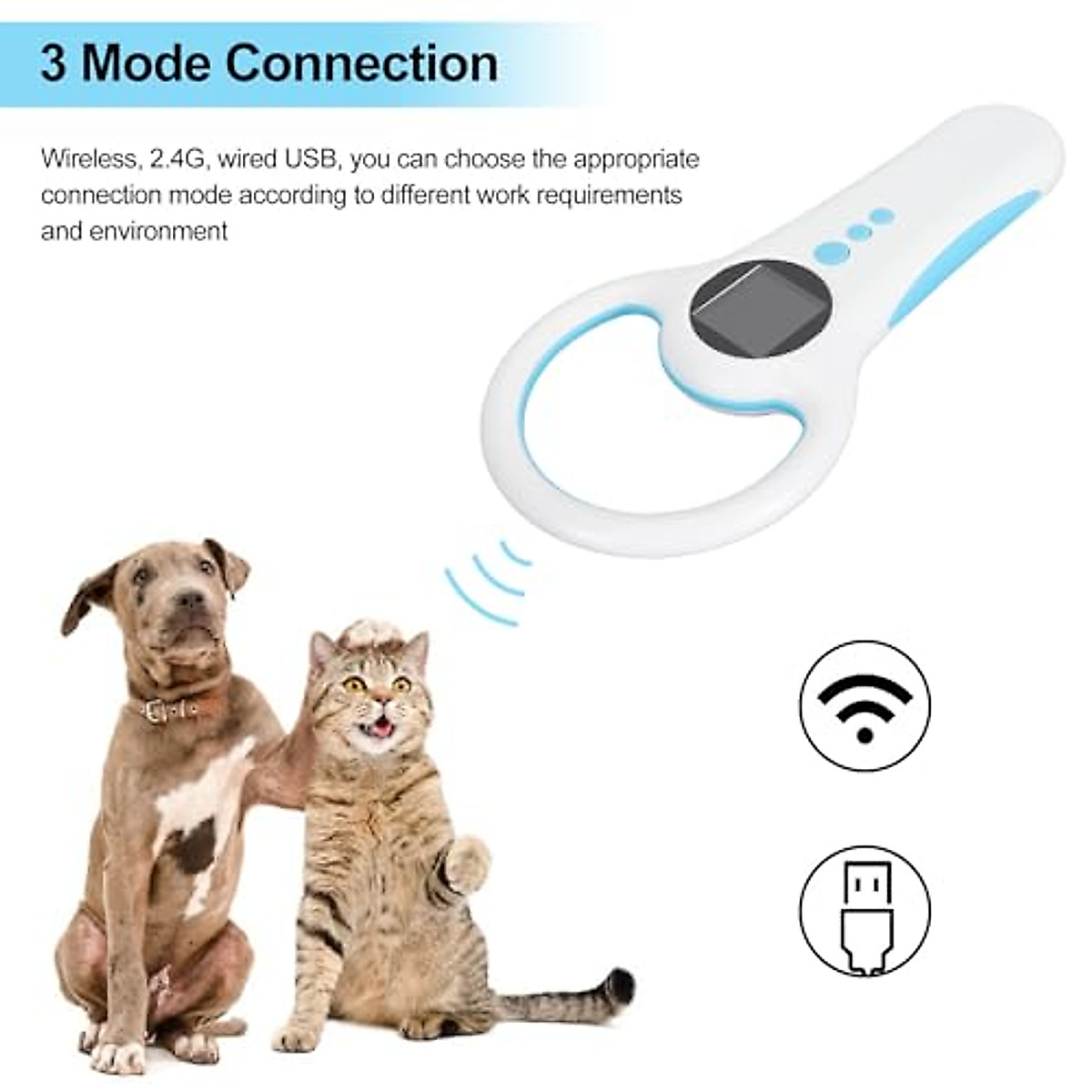 Pet Microchip Scanner, Bluetooth 2.4G Wired USB 3 Mode, Portable Animal Microchip Tag Reader with 1.44 Inch LCD Screen, 134.2KHz 125KHz EMID FDX B Chip ID Tag Scanner