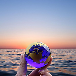 Crystal Glass Marbles Earth Globe World map Quartz Crystals Sphere Terrarium Desk Ornaments Nautical Home Decor (Gold 2.36inch)