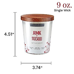 Essential Elements by Candle-lite Scented Candles, Jasmine & Patchouli Fragrance, One 9 oz. Single-Wick Aromatherapy Candle with 50 Hours of Burn Time, Off-White Color