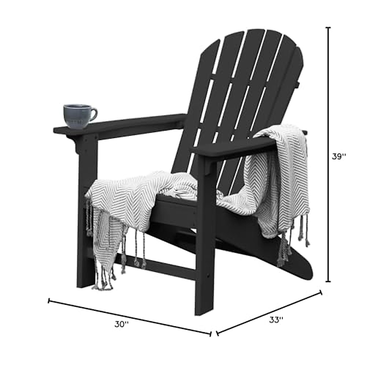 OTSUN Adirondack Chair, Large Lawn Chair Weather Resistance, 4 Steps Easy Assembly, Patio Chair for Fire Pit, Yard, Porch, Garden, Deck, Swimming Pool, Dark Black