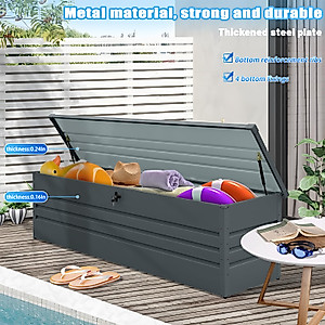 Jaxenor 260 Gallon Waterproof Outdoor Storage Box Extra Large, Outside Metal Deck Box for Patio Cushions, Garden Tools and Sports Pools Equipment (Dark Gray)