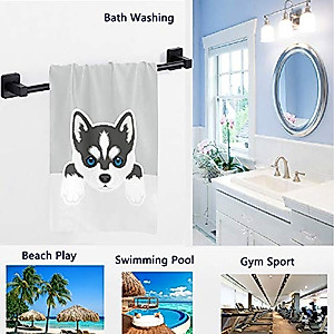 Naanle Cute Cartoon Siberian Husky Dog Print Soft Absorbent Guest Hand Towels for Bathroom, Hotel, Gym and Spa (16 x 30 Inches,Gray)