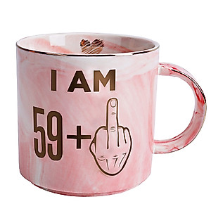 60th Birthday Gifts for Women - Funny Turning 60 Year Old Birthday Gift Ideas for Wife, Mom, Daughter, Sister, Aunt, Best Friends, BFF, Coworkers - Fabulous Pink Marble Mug, Ceramic 11.5oz Coffee Cup