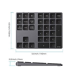 IKOS Bluetooth Number Pad, 34-Key Wireless Portable External Bluetooth Numeric Keypad with Multiple Shortcuts Compatible for Computer Laptop Windows Surface iMac MacBook Surface Pro (Black)