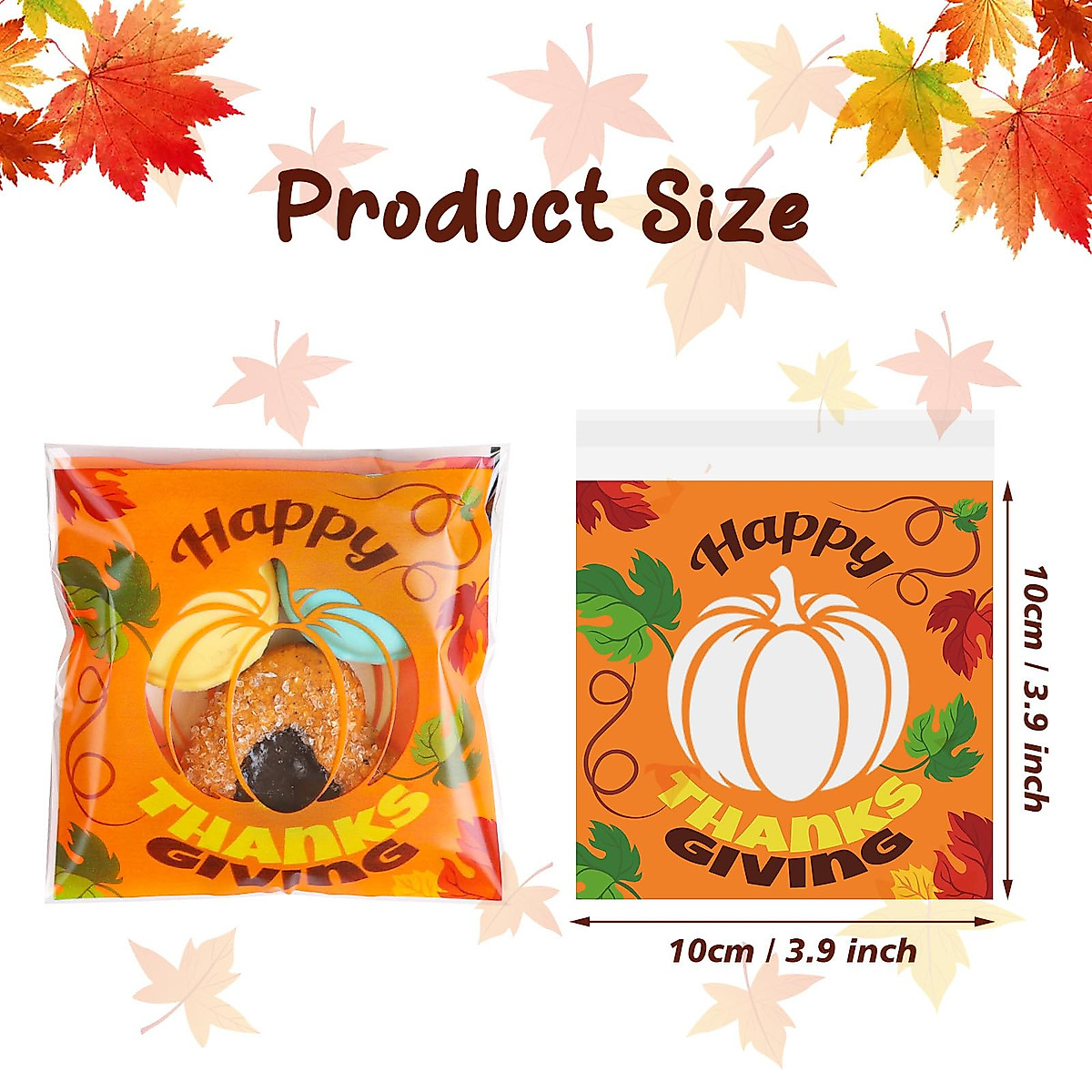 DERAYEE Fall Treat Bags, 400 Pcs Self Sealing Cellophane Cookie Bags Pumpkin Maple Leaves Clear Candy Bags Plastic Self-Adhesive Goodie Gift Bag for Thanksgiving Party Favor Autumn Party Supplies (3.9 x 3.9 Inch)