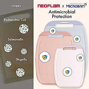 Neoflam Microban Protection Cutting Board 3 Piece Set, Stain & Odor/BPA Free, Reversable Board, Upgraded Larger Juice Groove, Non-Slip EZ Grip Handle, Dishwasher Safe, Pastel