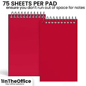 1InTheOffice Wirebound Spiral Memo Books, Memo Pads, 3" x 5", College Ruled, Small Notepad 3x5, Assorted, 75 Sheets/Pad, 5 Pads/Pack (5)