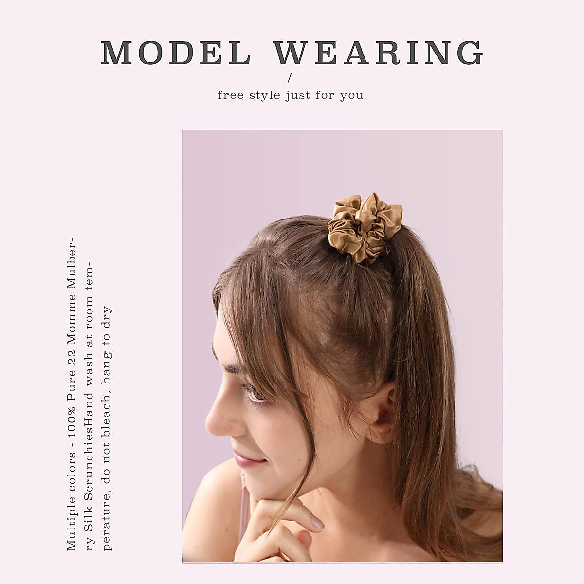 MTSNOO Silk Scrunchies, 3 Pack - 100% Pure 22 Momme Mulberry Silk Scrunchies for Curly Hair with Elastic Band - Hair Ties Ropes Scrunchies Set for Women Girls - RoseGold, Champagne, Gold