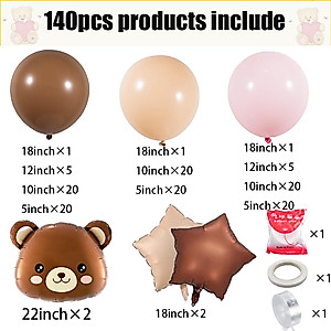 Bear Balloon Garland Arch Kit 140pcs Brown Pink Balloons with Bear Foil Woodland Animal Balloons for We Can Bearly Waits Bear Theme Birthday Baby Shower Party Supplies