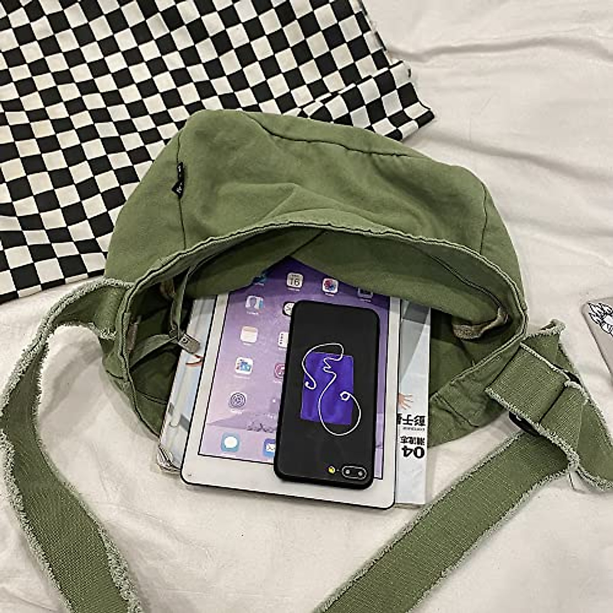 JQWSVE Canvas Messenger Bag Retro Hobo Crossbody Bag Lightweight Canvas Shoulder Tote Handbag for Women and Men