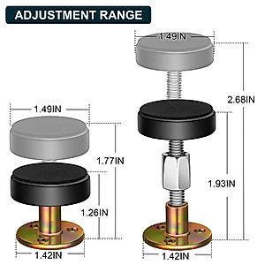 Krisler Adjustable Threaded Bed Frame Anti-Shake Tool, Headboard Stoppers, Bedside Anti Shake Tool for Beds Cabinets Sofas, 4PCs, 30-68mm