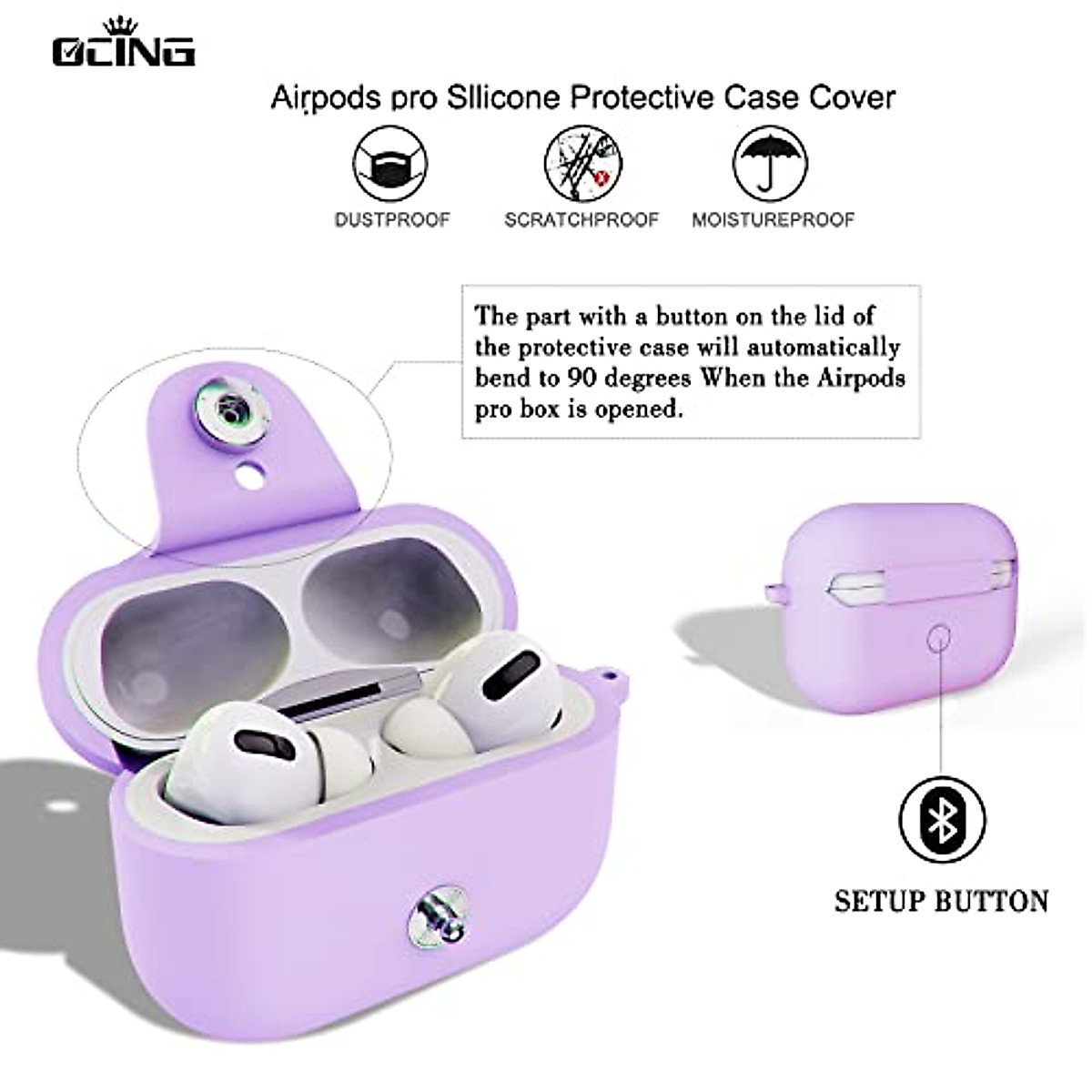 OCING 5 in One New Airpods Pro Case Cover with Snap Lock Safer Secured,360° Protective Silicone Case for Girl Women Kids, Supports Wireless Charging[Front LED Visible] (Purple)