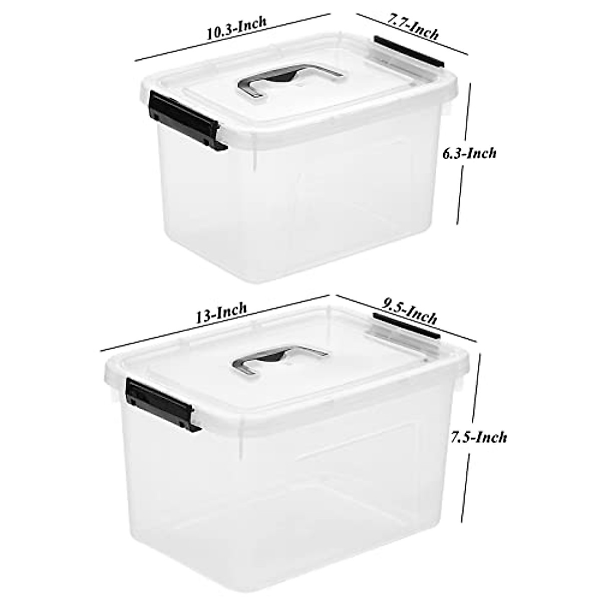 JUJIAJIA Clear Storage Latch Box/Bin, 2-Pack Plastic Organizing Container with Handle and Lids (7 QT/16QT)