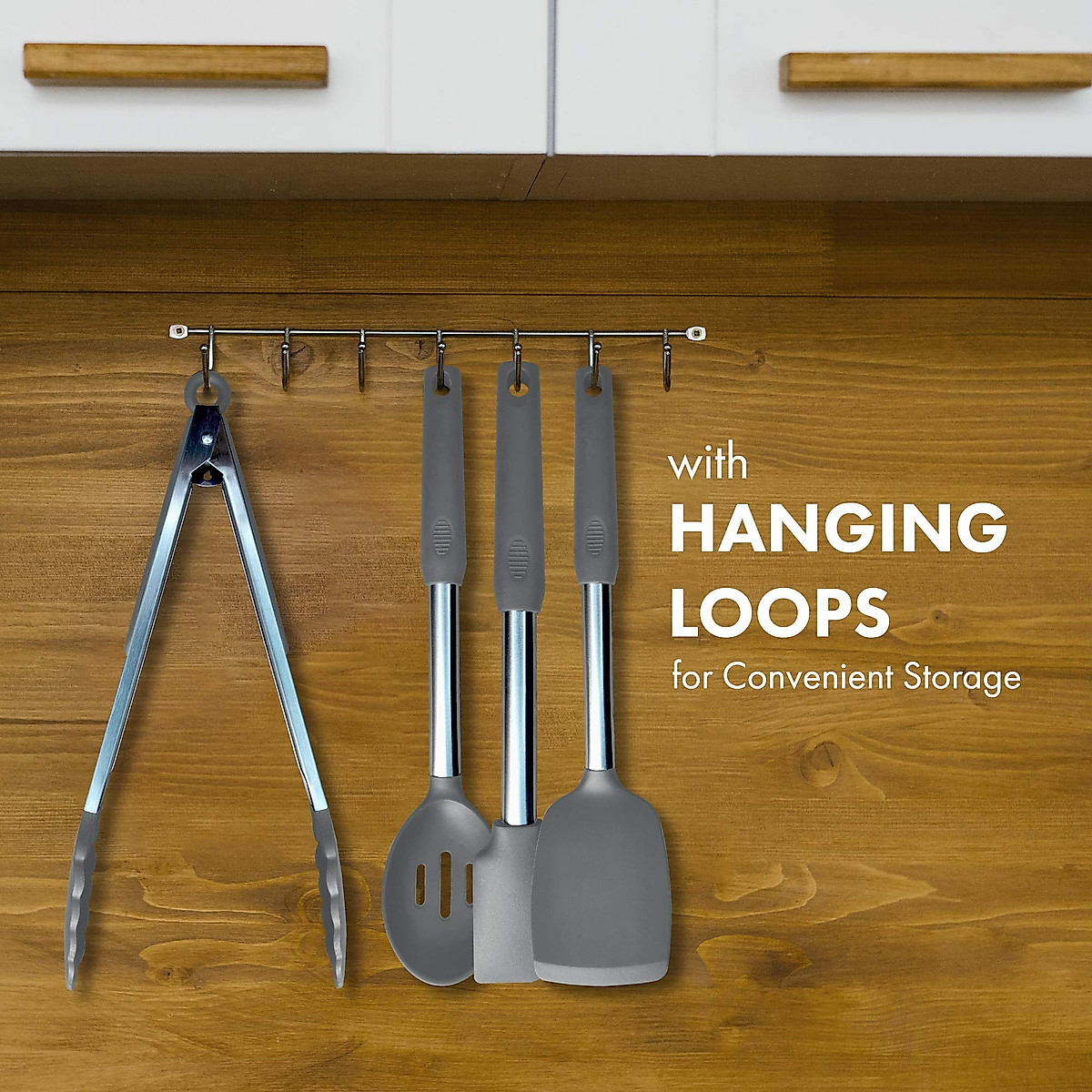 Home & Kitchen Essentials Cooking Utensils Set - Non Stick Silicone Kitchen Utensils Set - Stainless Steel Handles, Heat Resistant, BPA Free, and Dishwasher Safe (Gray, 19 Pieces)