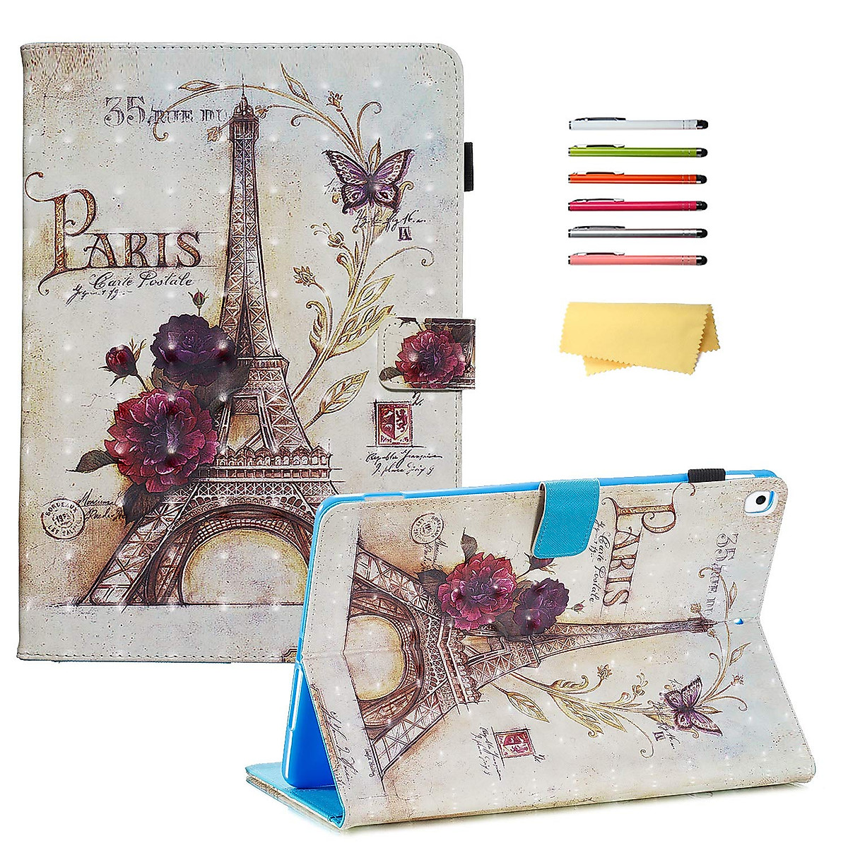 UUcovers iPad 10.2 inch Case 9th/8th/7th Generation (2021/2020/ 2019) & iPad Air 3 (10.5") 2019/iPad Pro 10.5" 2017 with Pencil Holder [Auto Wake/Sleep] Stand Smart PU Leather Folio Cover,Paris Tower