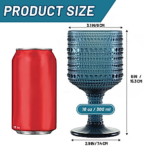 Wongblee Vintage Stemmed Wine Glasses 10 OZ, Hobnail Glass Goblets, Colored Drinking Glasses for Dining Table, Party, Bar