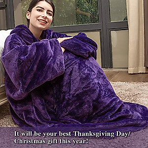 Miss Mila Wearable Blanket Hoodie,Extra Long & Warm Suggies for Women Men Adult,Pullover Hoodie Blanket with Sleeves and Giant Pocket,Medium Purple