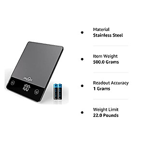 JOYHILL Food Scale, 22lb Digital Kitchen Scale Food Ounces and Grams for Weight Loss, Baking and Cooking, Premium Stainless Steel Food Weight Scale with LED Display, Batteries Included, Black