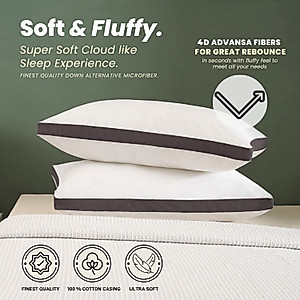CHATEAU HOME COLLECTION Tencel Eucalyptus Queen Size Sheet Set & Standard Pillows Set of 2 Combo- Ivory Silky Soft Breathable Sheets & White Supportive Soft Pillow Design with Dark Grey Stripes