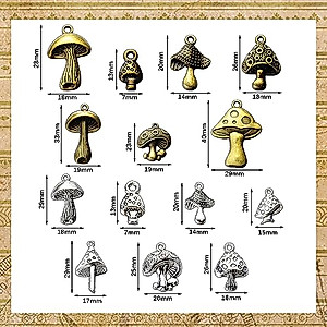Huquary 140 Pcs Mushrooms Charms Bulk Alloy Mushroom Charms Pendants Antique Style Plant Charms Small Cute Jewelry Findings for DIY Necklace Earrings Bracelet Making Craft Supplies (Bronze, Silver)