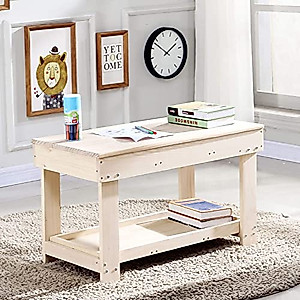 YouHi Kids Activity Table with Board and Storage for Bricks Activity Play Table (Wood Color)