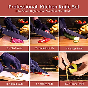 RAXCO Knife Block Set-Kitchen Knife Set,Knife Sets for Kitchen with Block & Sharpener,Black