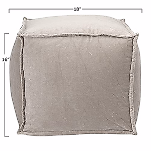 Main + Mesa Modern Boho Cotton Velvet Pouf, Greige