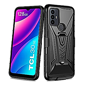 Thousand Gear Case for TCL 30SE 5G, TCL 305 / TCL 306 Case Holster with Screen Protector, Swivel Belt Clip Holster with Kickstand, Heavy Duty Full Body Shockproof Protector Phone Cover (Black)