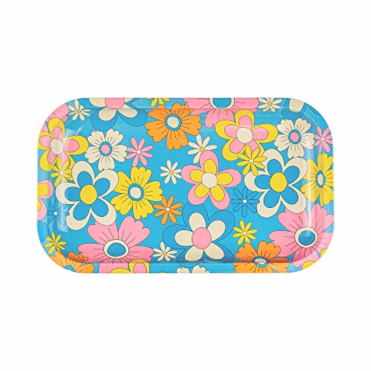 Puff Plate Decorative Metal Serving Tray - Cute Room Decor for Desk, Bathtub, Jewelry, Candle, Food or Coffee Table (Retro Flowers)