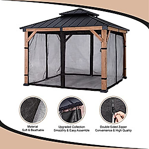 ABCCANOPY Gazebo Netting Replacement 10x10 - Universal Mosquito Netting for Gazebo and Pergolas Outdoor Mesh Netting Screen 4-Panel Sidewall Curtain with Double-Side Zippers (Black)