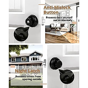 EASILOK Deadbolt Lock, E4 Twist-to-Lock Front Door Lock Keyless Heavy Duty Single Cylinder Deadbolt High Security with Unpickable Night Latch &Anti-Mislock Button, Zinc Alloy, Black