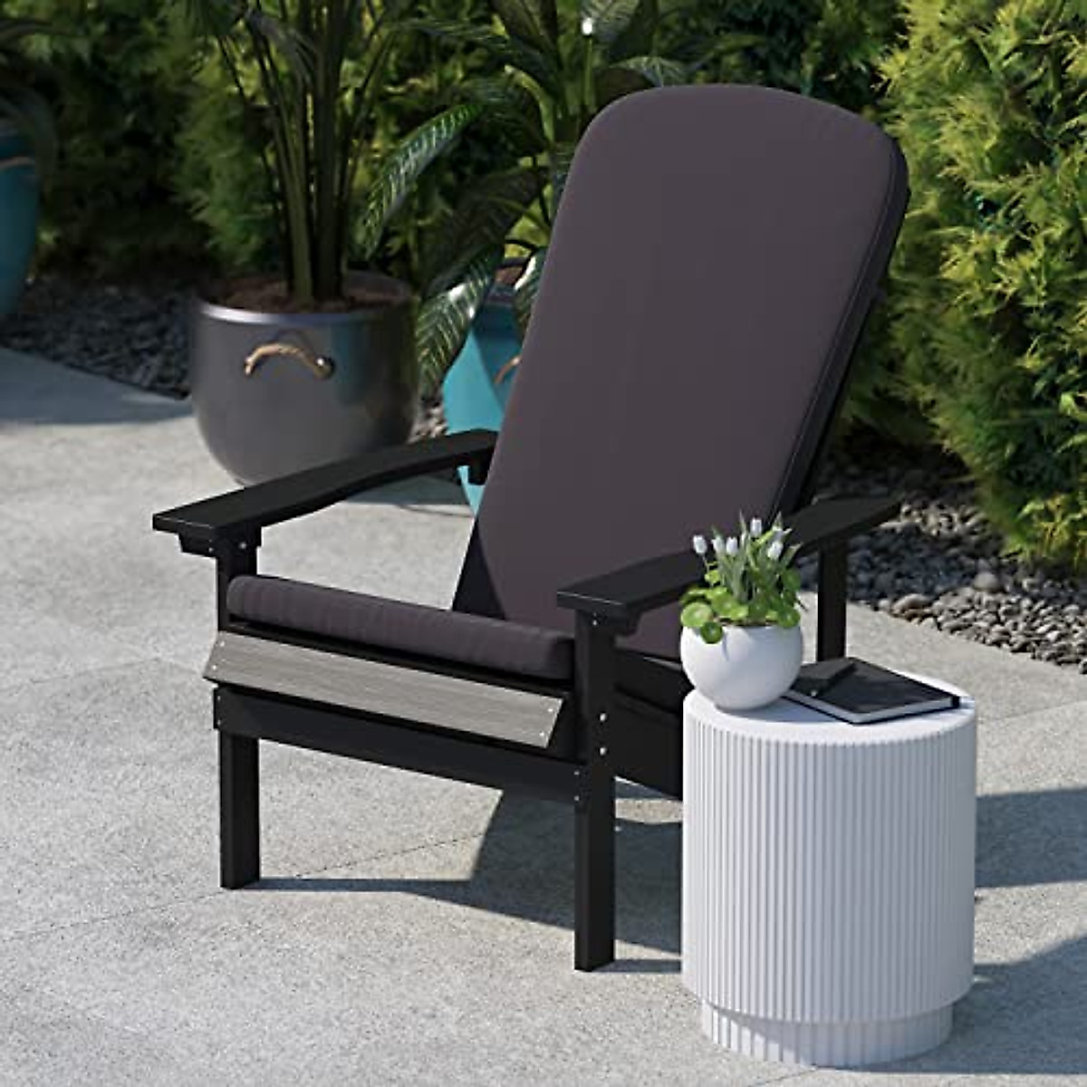 Flash Furniture Charlestown Set of 2 All Weather Indoor/Outdoor High Back Adirondack Chair, Patio Furniture Replacement Cushions, Gray