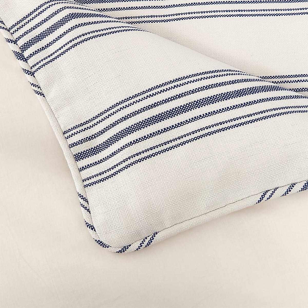 HiEnd Accents Prescott Farmhouse Bedding, 3 Piece Super King Size Striped Comforter Set with Pillow Shams, Ivory Navy Ticking Stripes Pattern, Chic Casual Coastal Boho Style Bed Set