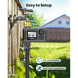 [Upgraded Version] Sprinkler Timer with Brass Swivel, Programmable Water Timer for Outdoor Garden Hose, Hose Timers with Rain Delay/Manual/Auto Mode, Drip Irrigation and Lawn Watering System, 1 Outlet