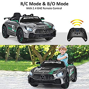Costzon Ride On Car, 12V Licensed Mercedes Benz AMG Electric Vehicle w/Remote Control, Opening Doors, Head/Rear Lights, Swing Function, MP3 USB TF Input, Horn, High/Low Speed for Kids (Silver)