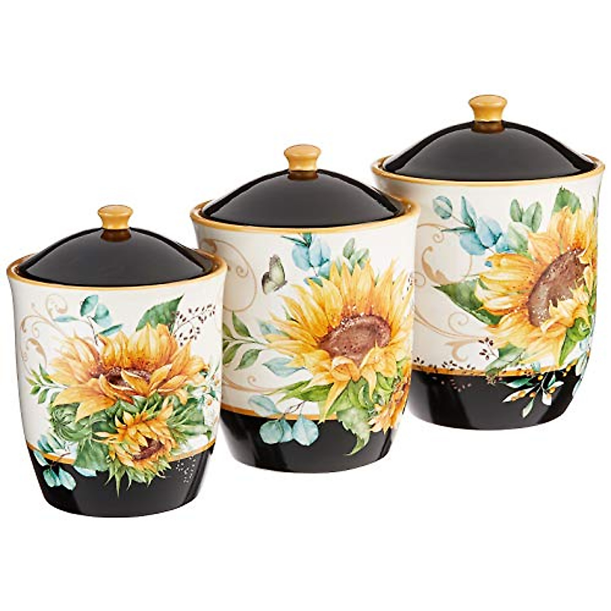 Certified International Sunflower Fields 3 Piece Canister Set, 52 oz, 74 oz, 96 oz. Capacity, Multi Colored
