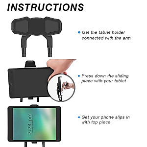 B-Land Tablet Holder for Gooseneck Stand, Universal Mobile Phone Mount Tablet Clamp (Gooseneck Stand Not Included)
