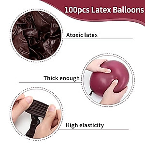 RUBFAC Burgundy Maroon Balloons Latex Party Balloons, 100pcs 12 Inches Wine Red Balloons for Party Decoration Valentine's Day, Birthday, Wedding, Baby Shower, Bride Party Decoration (with Red Ribbon)