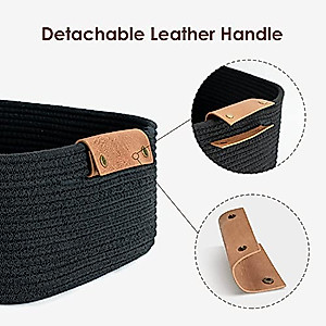 CHICVITA Rectangle Cotton Rope Woven Basket with Handles for Books, Magazines, Toys - Decorative Rectangle Basket for Baby Nursery, Living Room, Bathroom, Black