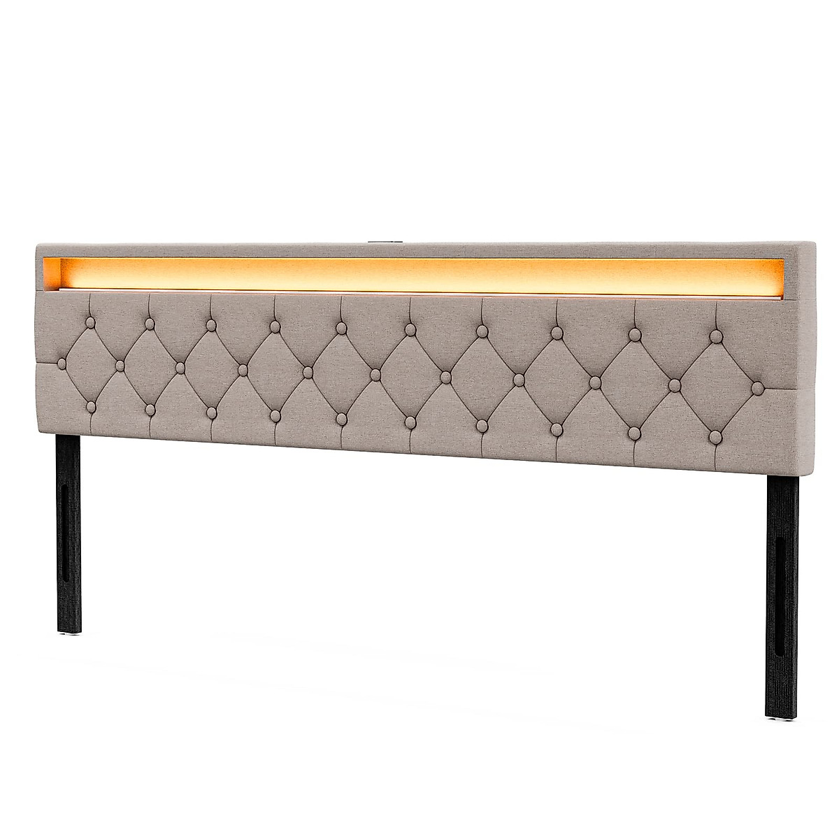 IKIFLY Upholstered King Size Headboard with LED Lights & 2 USB Ports - Adjustable Height - Button Tufted Linen Fabric Padded Headboard, Easy Assembly, King Headboard Only for Bedroom - Light Brown