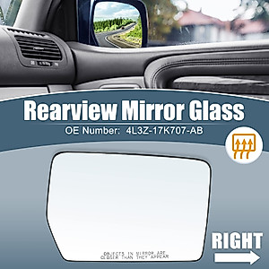 A ABSOPRO Heated Mirror Glass 4L3Z-17K707-AB with Backing Plate Passenger Right Side Mirror Replacement Glass for Ford F150 2004 2005 2006 2009 2010