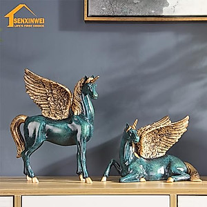 SENXINWEI Mystical Unicorn Horse Pegasus Ornament Resin Crafts Sculpture Suitable for Home Office School Animal Themed Decoration (A+B)
