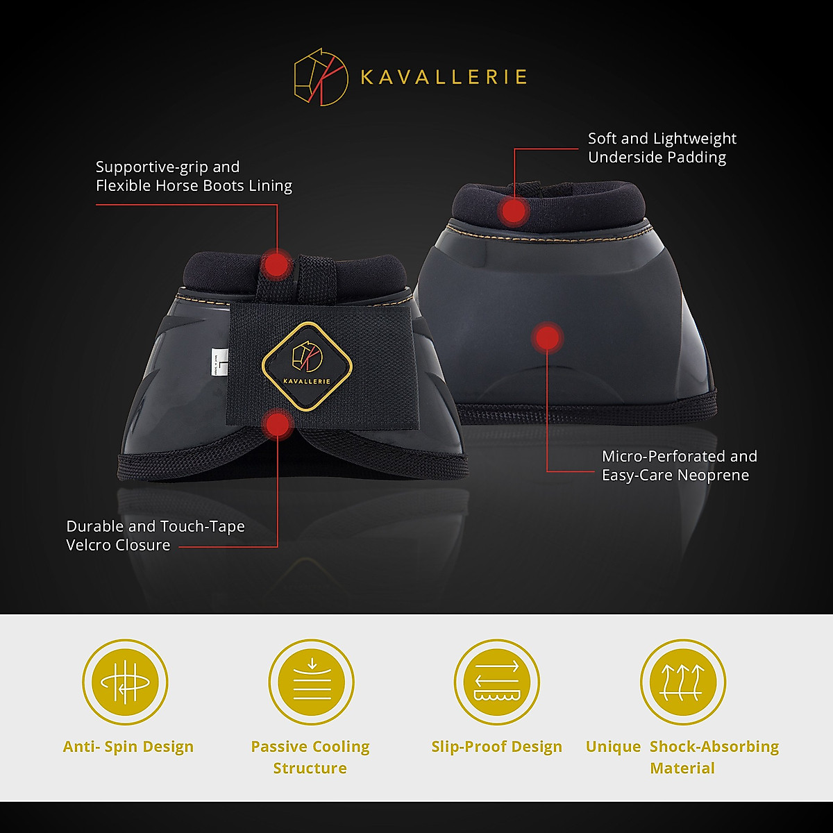 Kavallerie PRO-K Soft No Turn Bell Boots Ultimate Hoof Protection, with Anti-Spin Fastening System, Durable & Prevents Overreaching