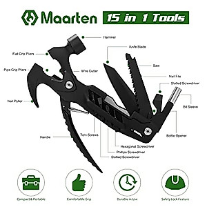 Gifts for Dad from Daughter Son Hammer Multitool Camping Accessories, 14 in 1 Hammer Outdoor Survival Tools for Men, Cool Gadgets Unique Gifts, Stocking Stuffer