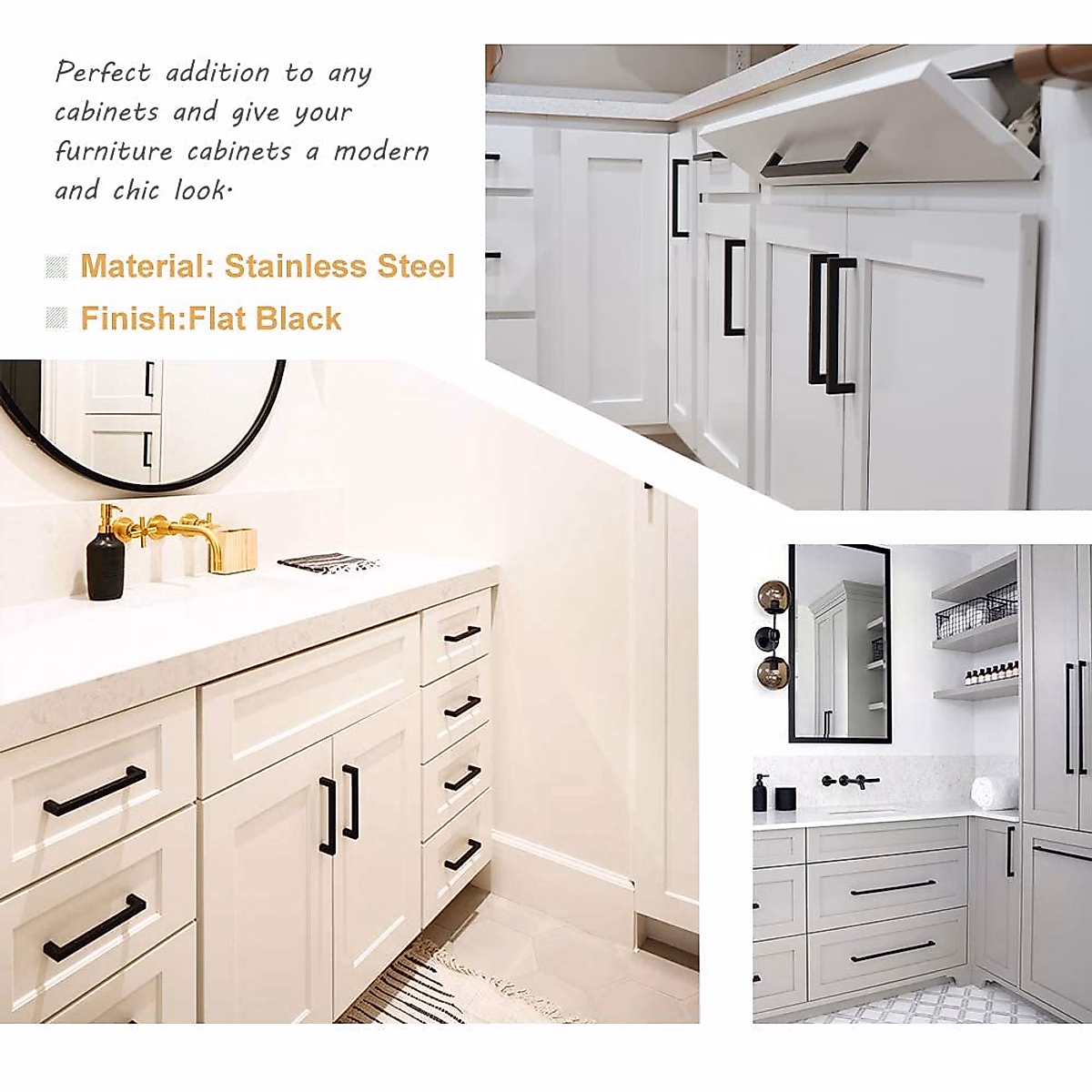 Goldenwarm 10 Pack Black Square Bar Cabinet Pull Drawer Handle Stainless Steel Modern Hardware for Kitchen and Bathroom Cabinets Cupboard,Center to Center 8-4/5in(224mm)